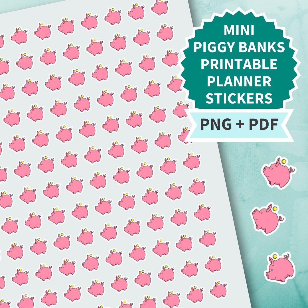 PIGGY BANK Printable Planner Stickers, 143 Money Saving Sticker ...