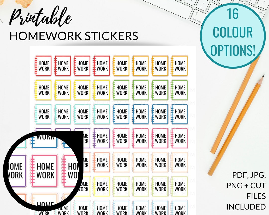 Printable HOMEWORK Sticker | Homework Reminder Planner Sticker ...