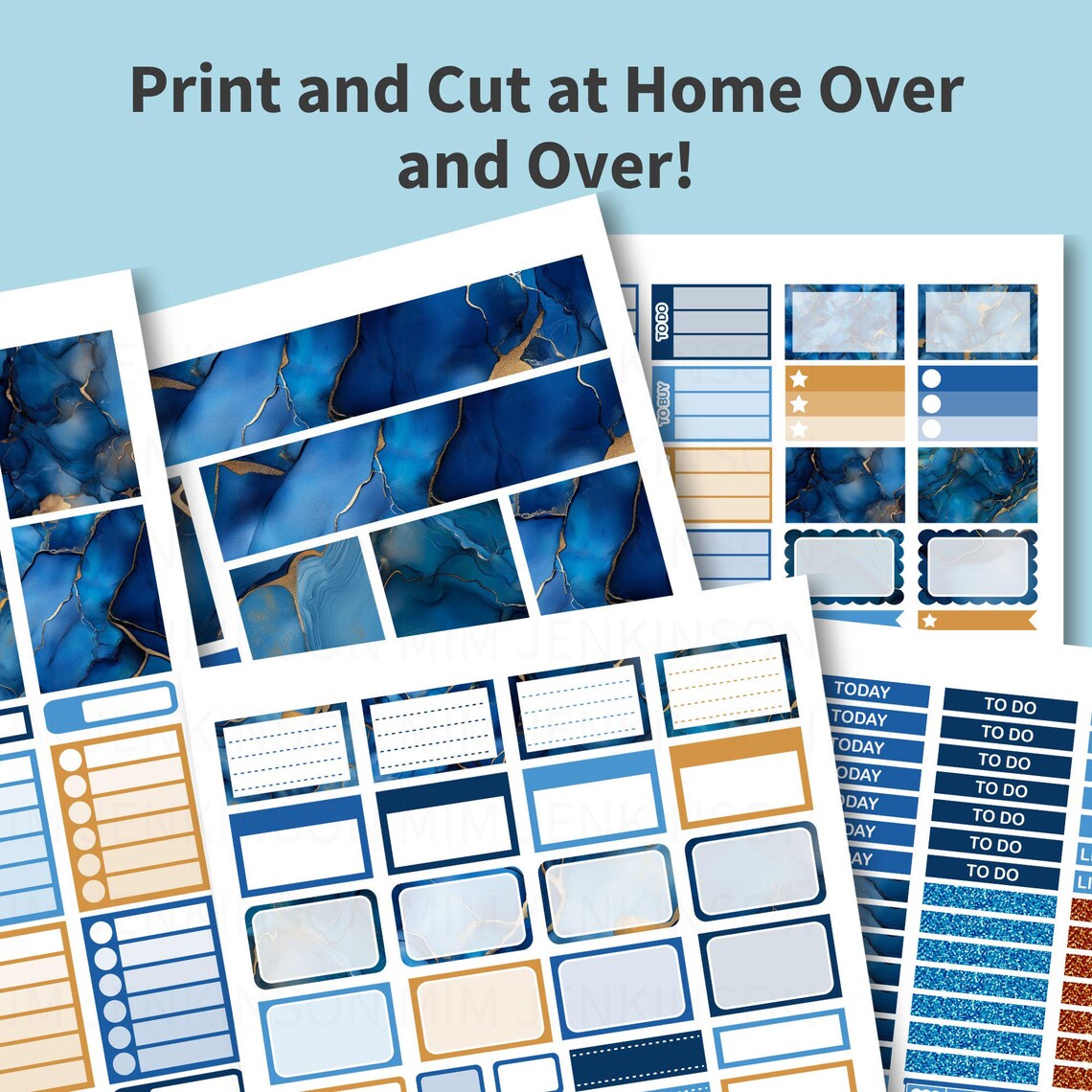 SAPPHIRE INK Printable Planner Stickers, Jewel Alcohol Ink Blue Navy ...