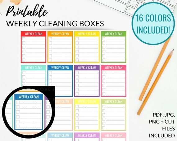 Printable WEEKLY CLEAN Full Box Planner Sticker Cleaning Full | Etsy