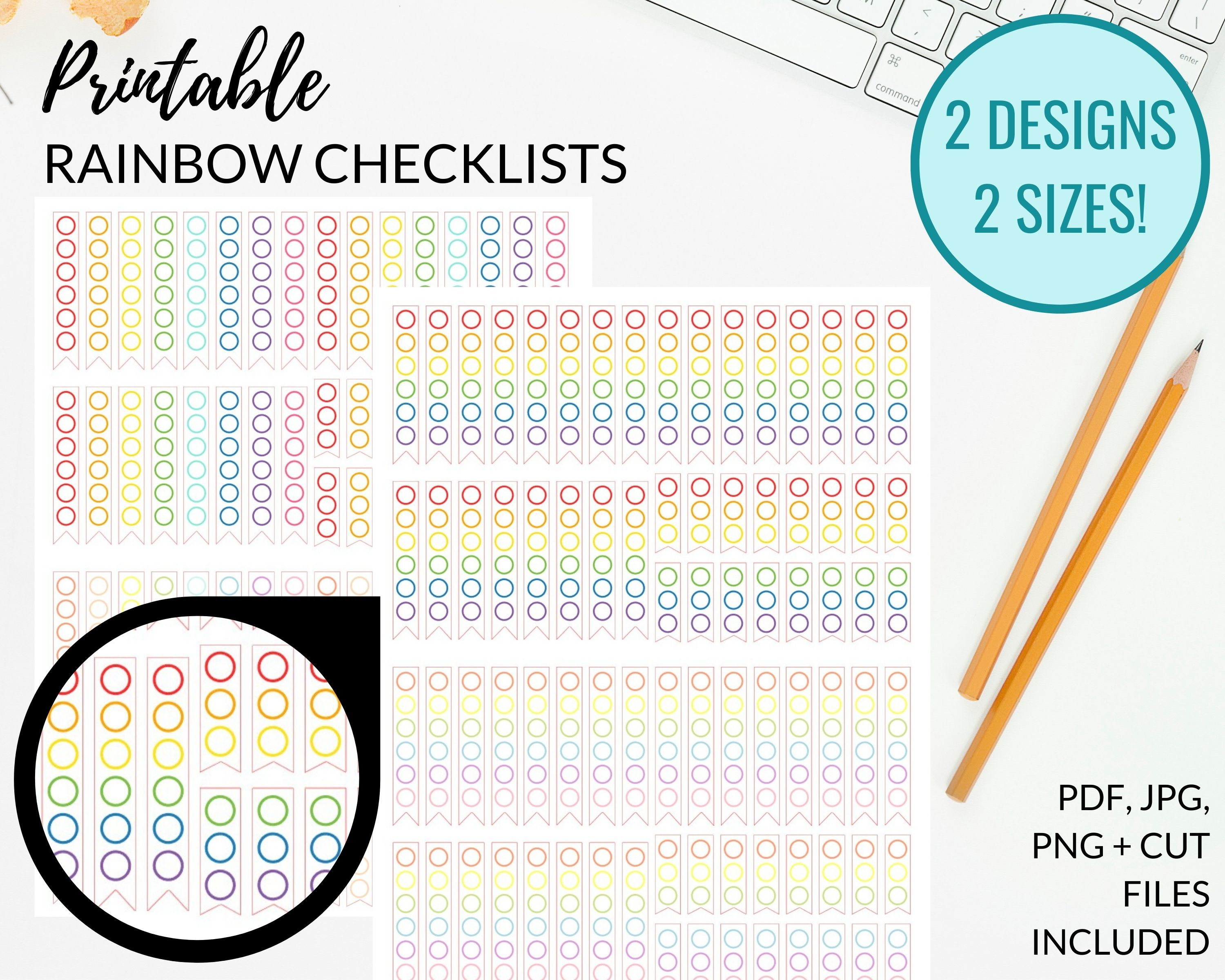 RAINBOW CHECKLIST Printable Planner Stickers Cut Files | Etsy