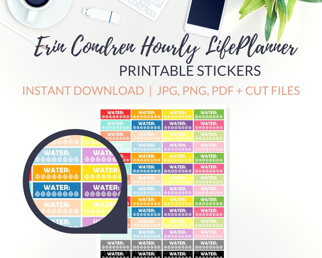 WATER TRACKER Printable Planner Stickers for Erin Condren Hourly, Daily ...