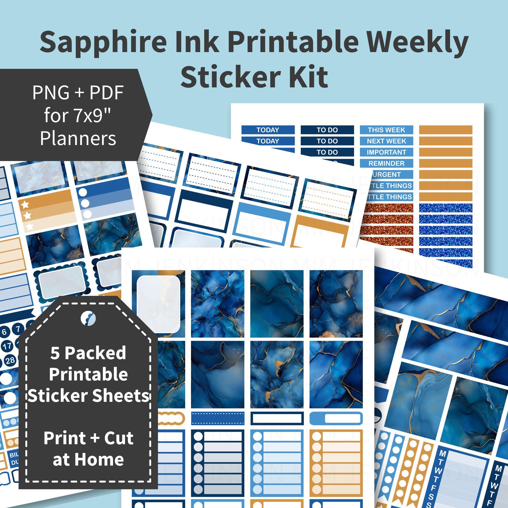 SAPPHIRE INK Printable Planner Stickers, Jewel Alcohol Ink Blue Navy ...