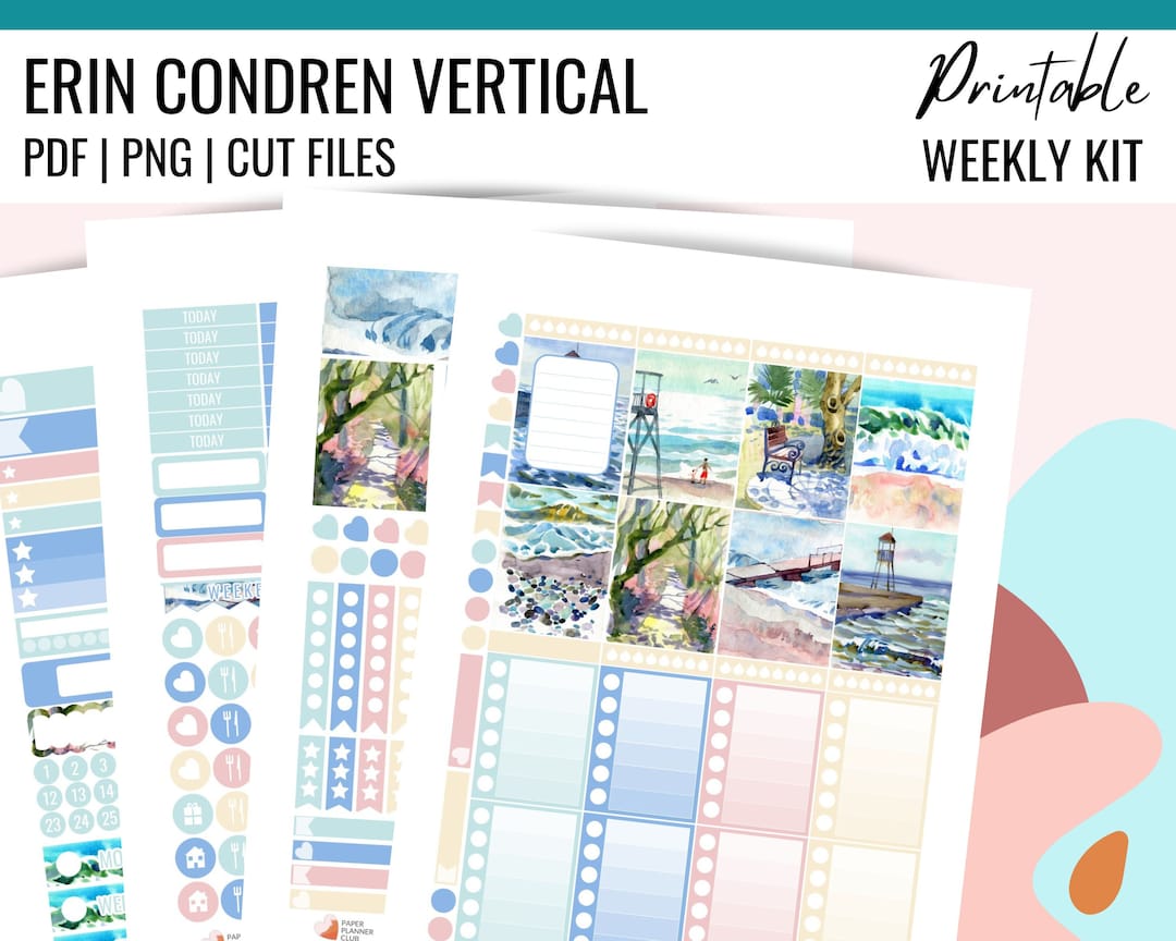 PRINTABLE COASTAL Planner Stickers, Weekly Planner Kit Erin Condren ...