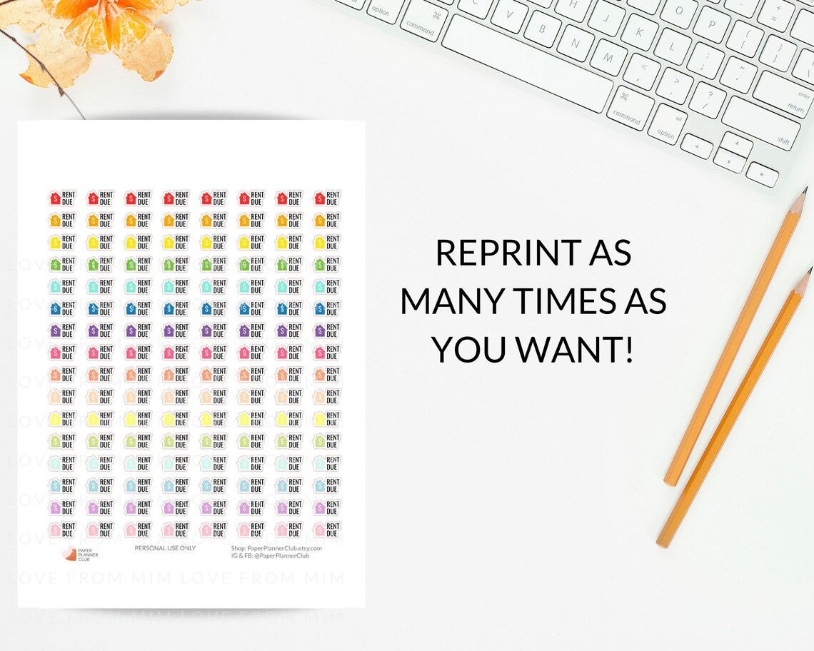 Printable RENT DUE Planner Sticker Rent Reminder Printable - Etsy