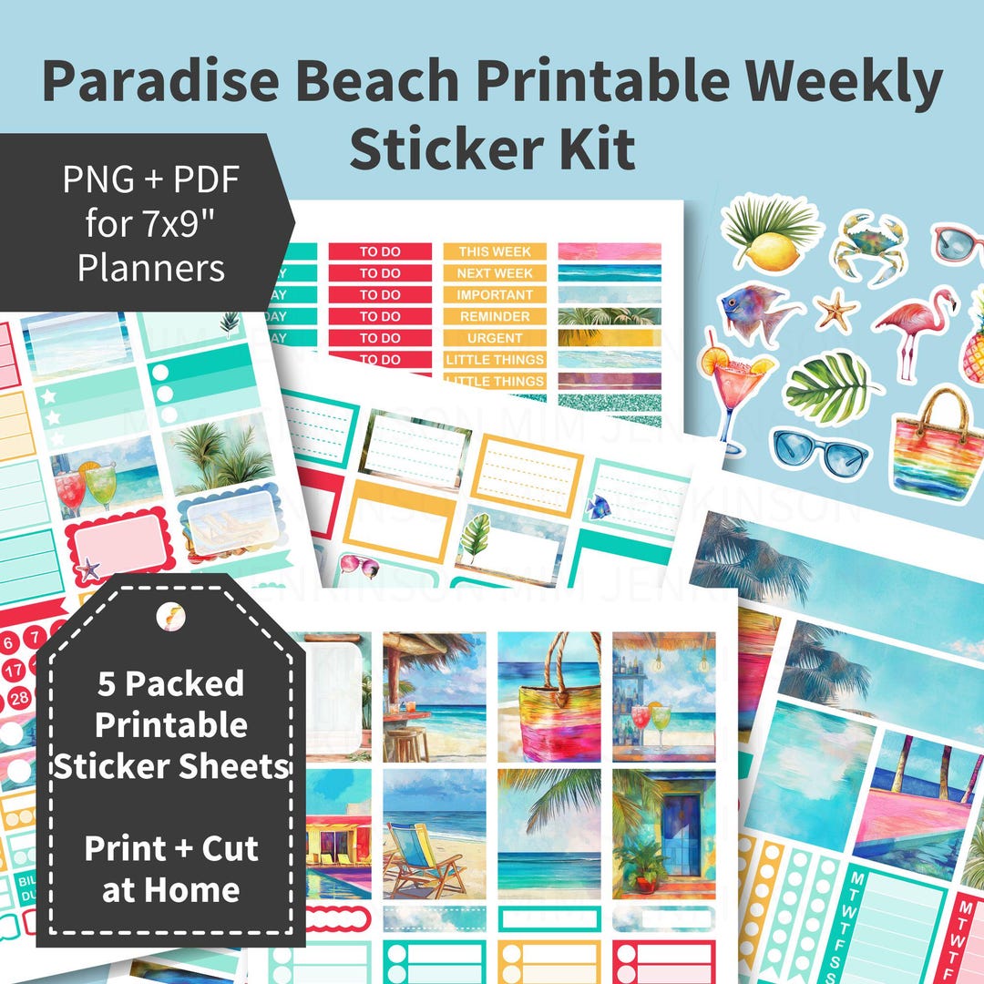 BEACH Printable Planner Stickers, Weekly Planners Kit Erin Condren ...