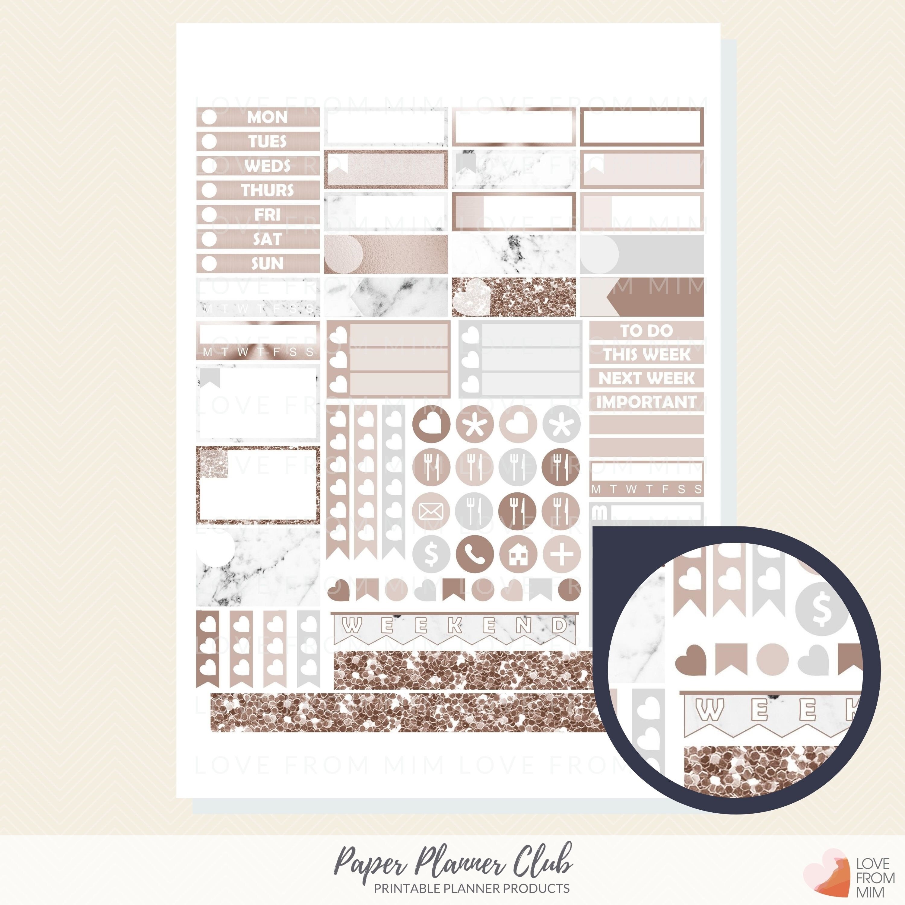PRINTABLE ROSE Gold Planner Stickers Marble Weekly Planner | Etsy