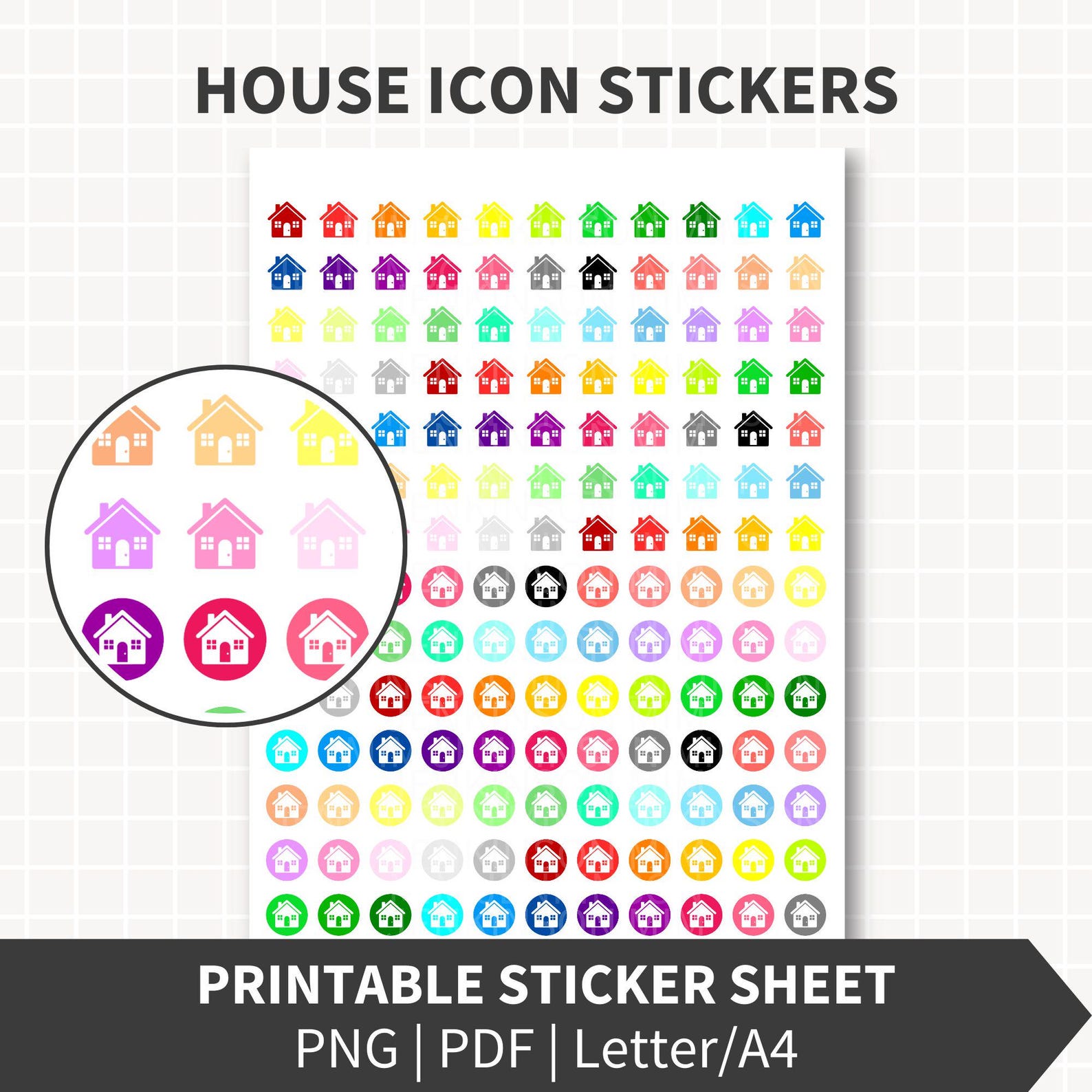 HOUSE Planner Stickers Printable, Home Reminder Icons up to 0.5 Inch ...