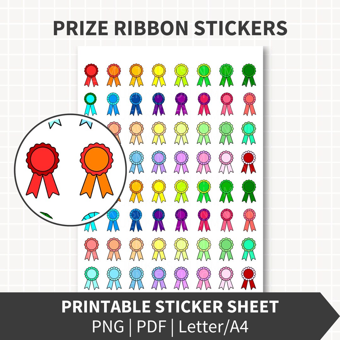 PRIZE RIBBON Printable Stickers, Award Ribbon Planner Stickers 0.64 X 1 ...