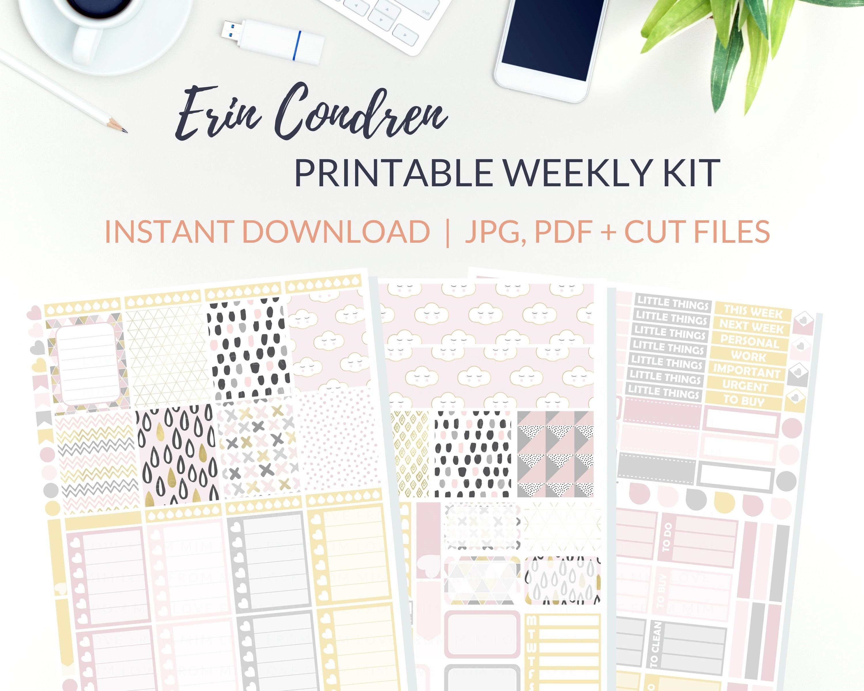 PRINTABLE MODERN Planner Stickers Weekly Planner Kit Erin - Etsy