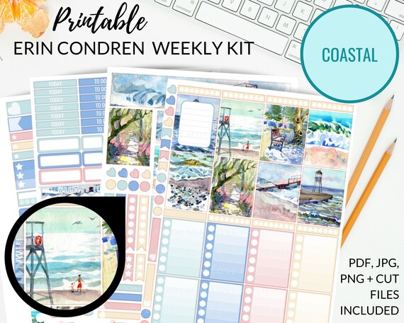 PRINTABLE COASTAL Planner Stickers Weekly Planner Kit Erin | Etsy