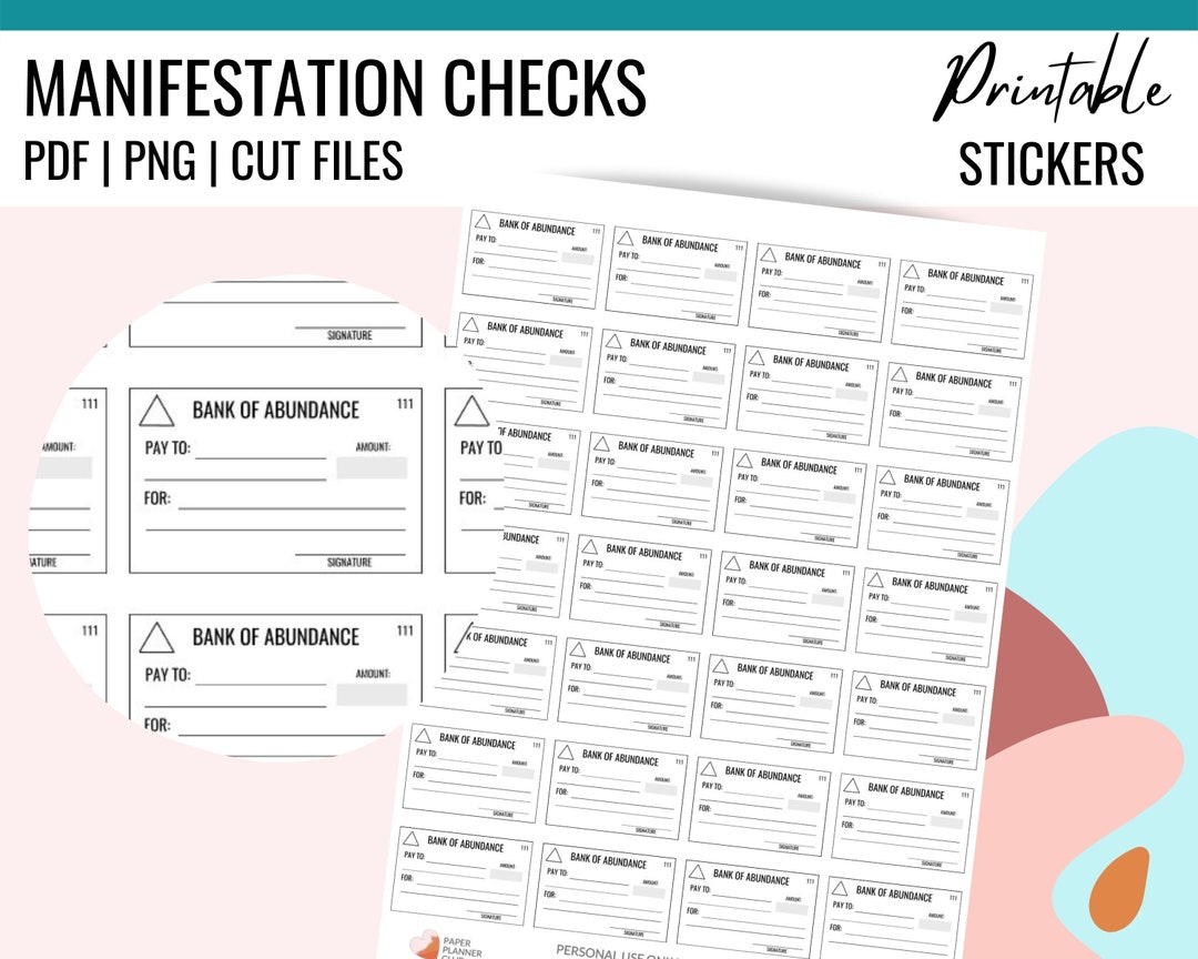 Printable MANIFESTATION CHECK Sticker Manifesting Cheque, Abundance ...