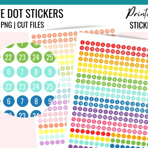 Printable DATE DOT Planner Stickers Printable Date Cover - Etsy