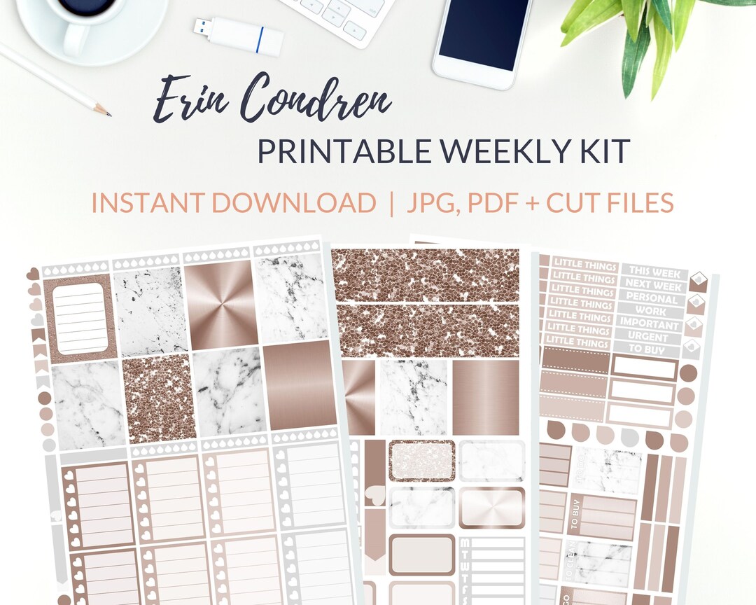 PRINTABLE ROSE Gold Planner Stickers, Weekly Planner Kit Erin Condren ...