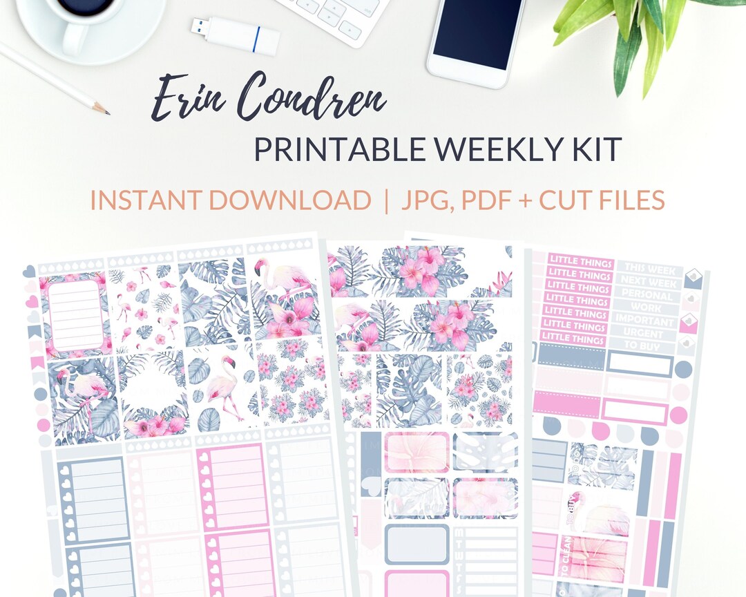 PRINTABLE FLAMINGO Planner Stickers | Weekly Planner Kit Erin Condren ...
