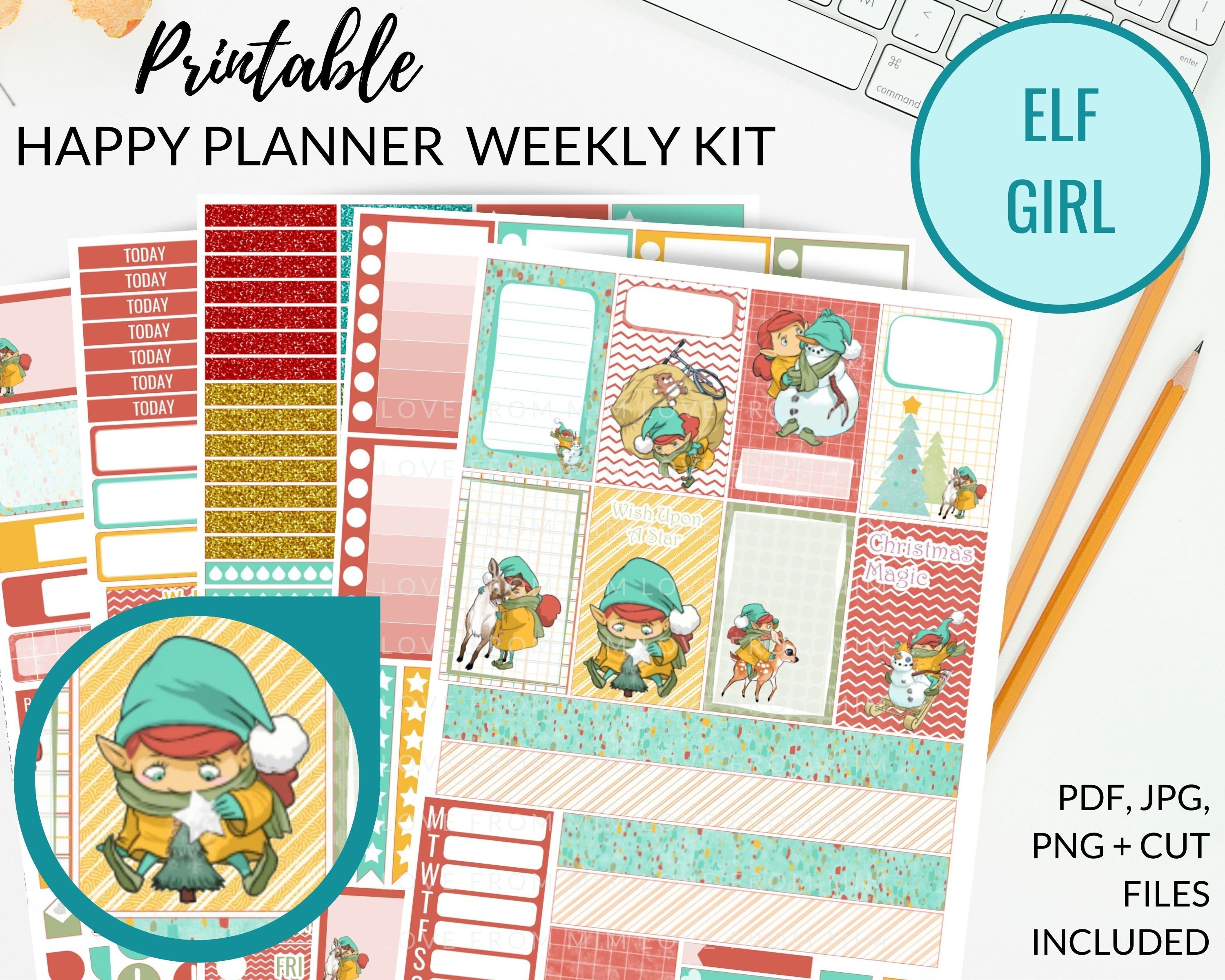 ELF GIRL PRINTABLE Planner Stickers Christmas Weekly Planner | Etsy