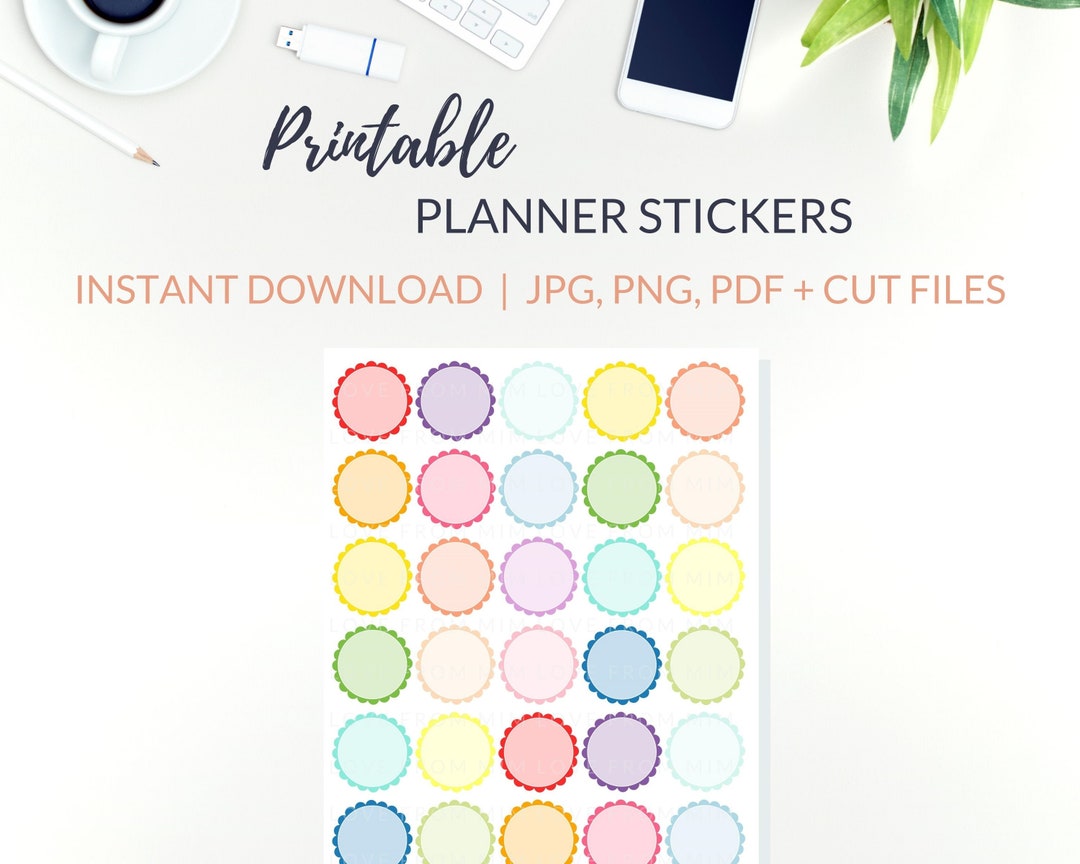 SCALLOP CIRCLE Printable Stickers PDF, Scallop Stickers for Planners ...