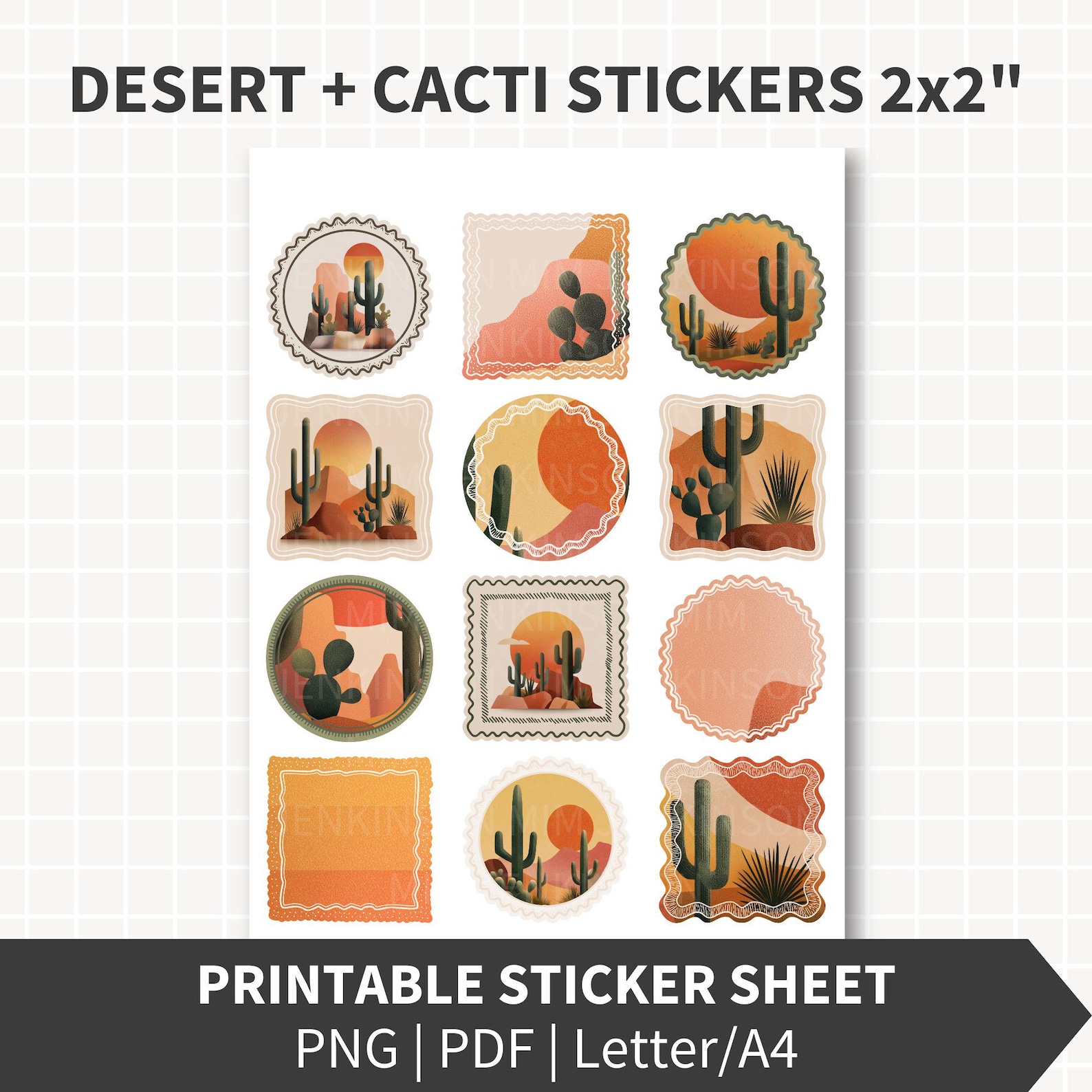 CACTUS Sticky Notes Printable Stickers, 2 Inch Cacti Desert Saguaro ...