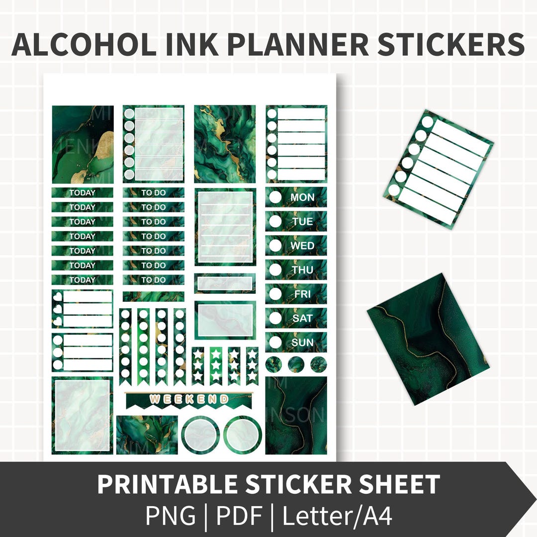 GREEN ALCOHOL INK Planner Stickers Printable, Weekly Kit, Erin Condren ...
