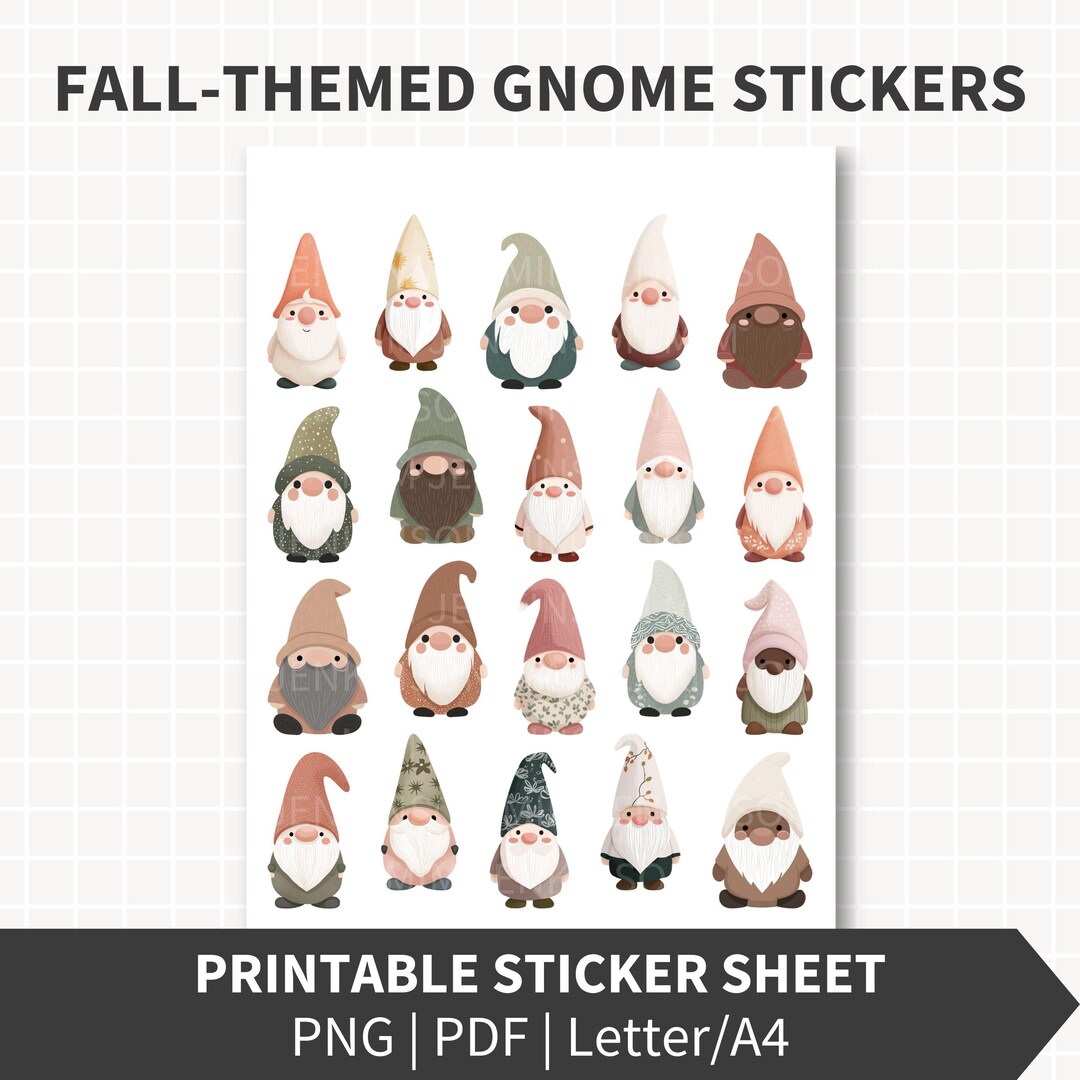 FALL GNOME Printable Stickers, 20 Cute Clip Art Style Autumn Gnomes, 2 ...