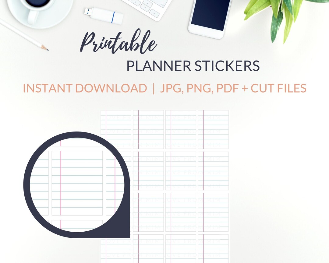 Printable LINED NOTEBOOK Paper Full Box Planner Stickers Cut Files Full ...