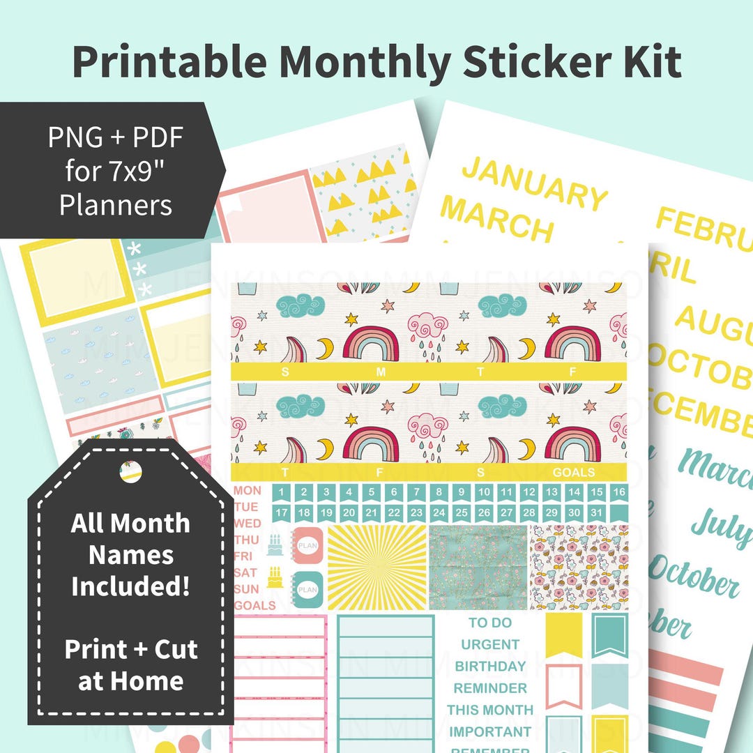 SUNSHINE + Rainbows Monthly Printable Planner Stickers Kit, Undated ...