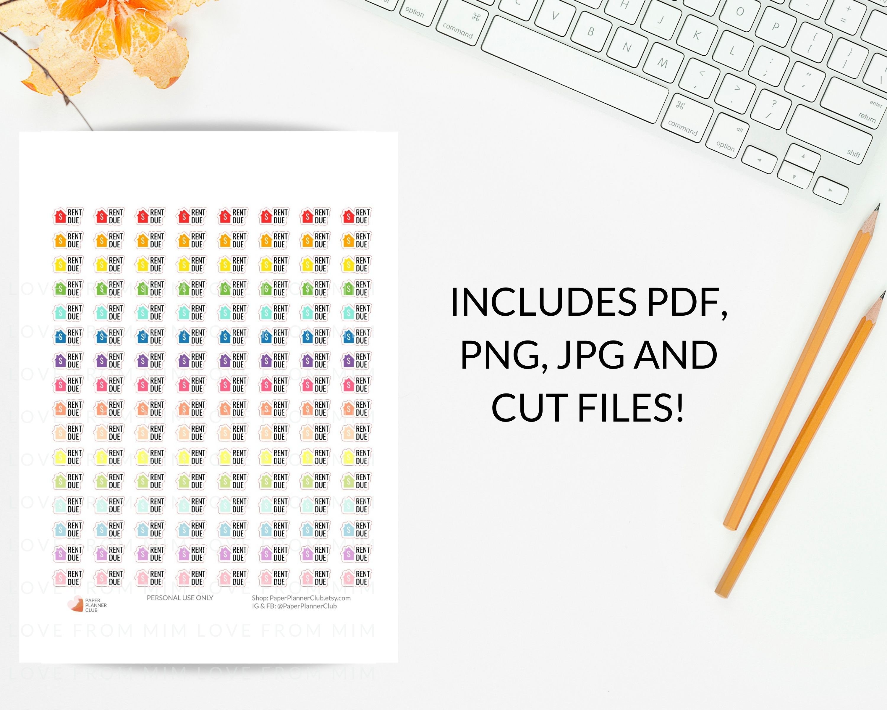 Printable RENT DUE Planner Sticker | Rent Reminder Printable Stickers ...