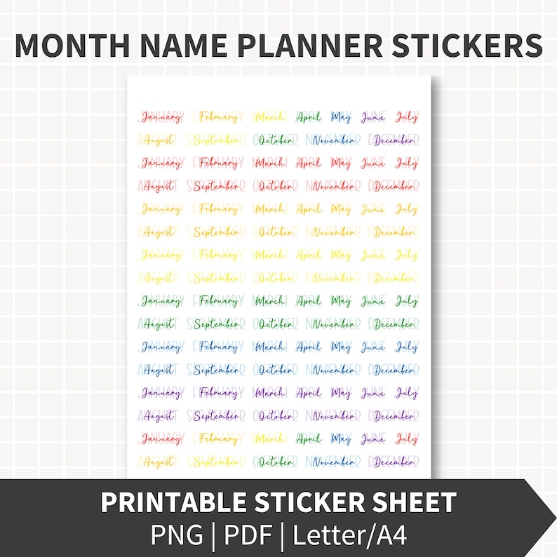 MONTH NAME Planner Stickers Printable, 1 Sheet of Monthly Labels, Red ...