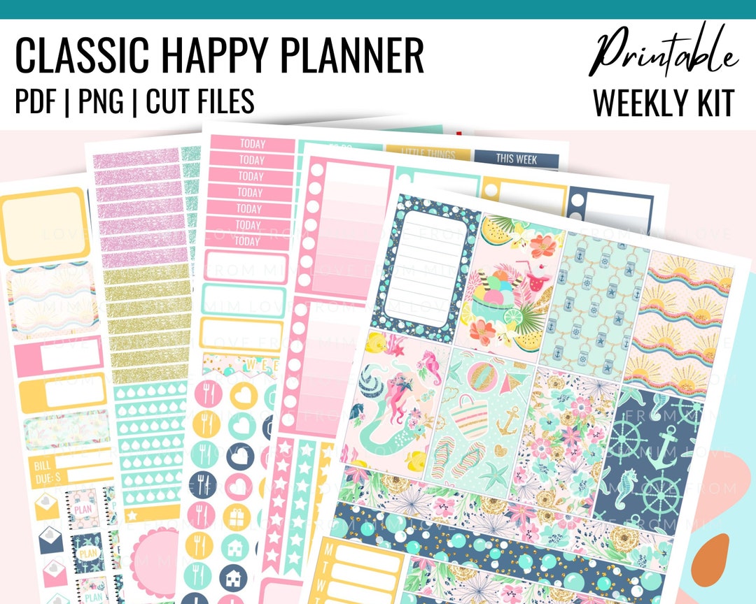 PRINTABLE SUMMER Planner Stickers, Classic Happy Planner, Vacation ...