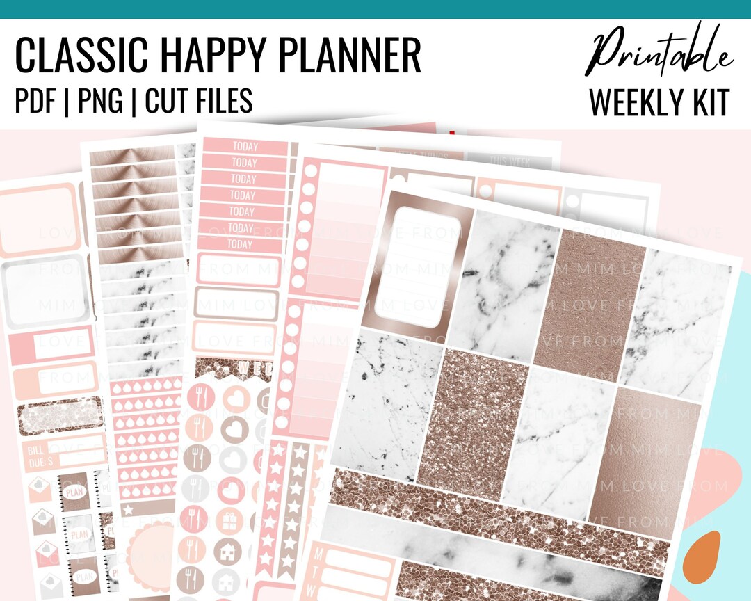 PRINTABLE ROSE Gold Planner Stickers | Weekly Planner Kit Classic Happy ...