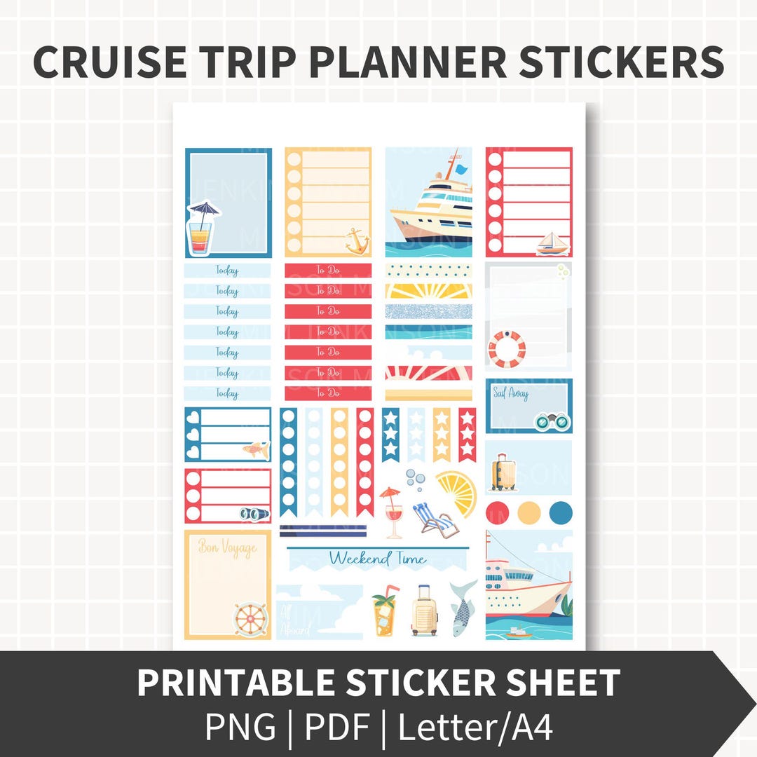 CRUISE Planner Stickers Printable, 1 Sheet Vacation Kit With Boxes ...