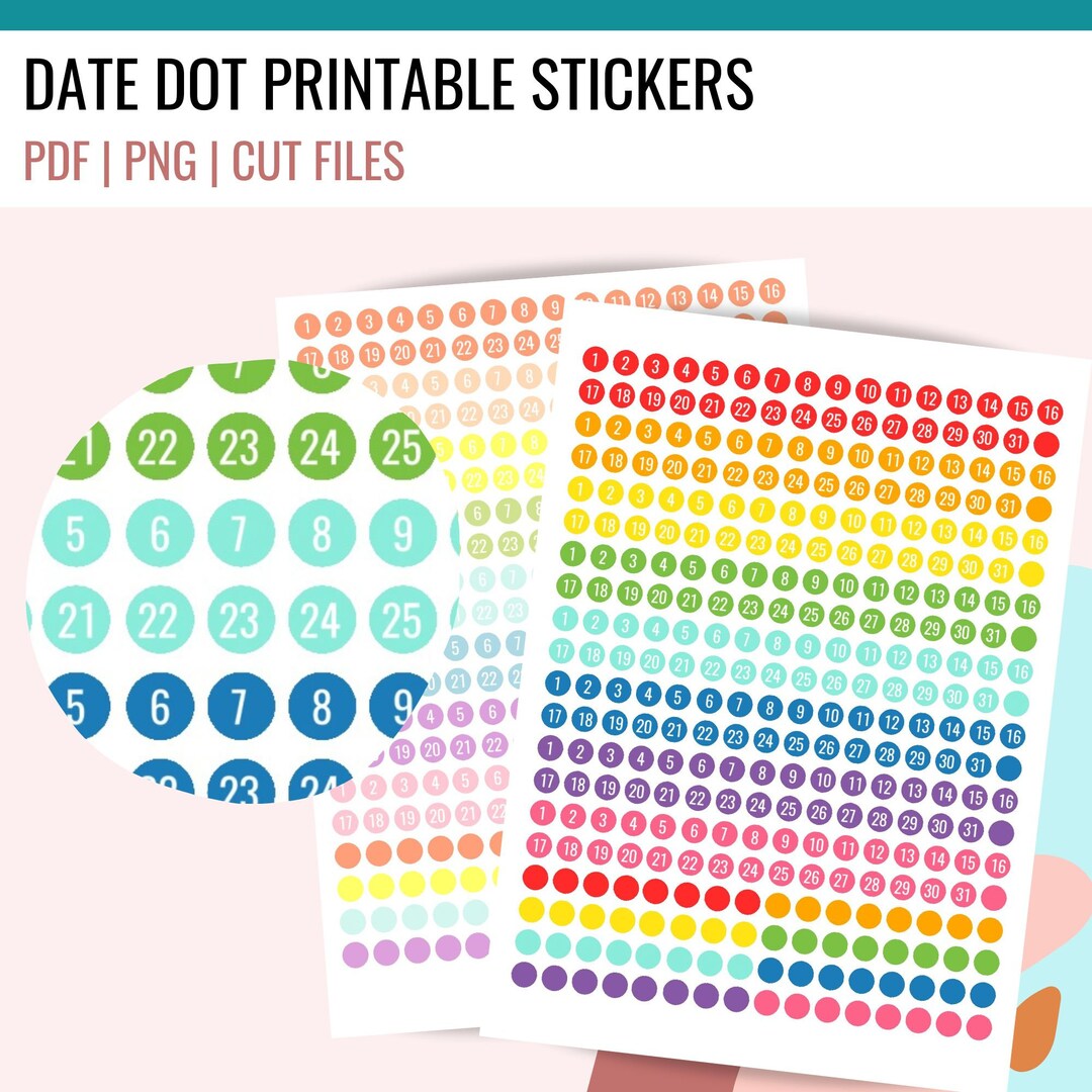 DATE DOT Planner Stickers, Printable Date Dot Stickers Cut Files ...
