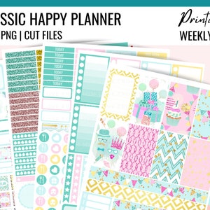 PRINTABLE BIRTHDAY Planner Stickers, Weekly Planner Kit Classic Happy ...