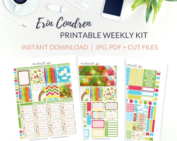 PRINTABLE RAINBOW Planner Stickers Weekly Planner Kit Erin | Etsy