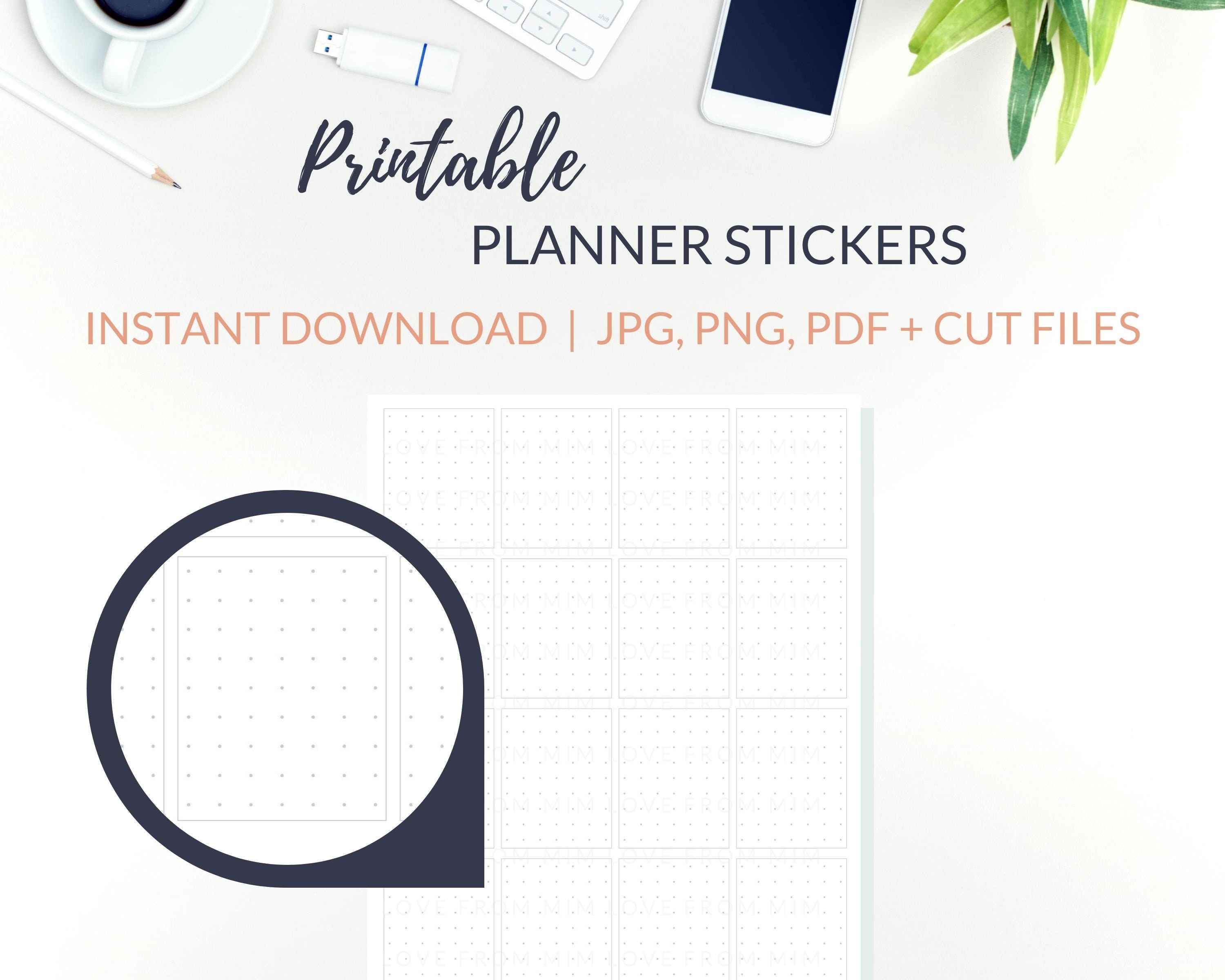 Printable DOTTED GRID Full Box Planner Stickers Cut Files | Etsy