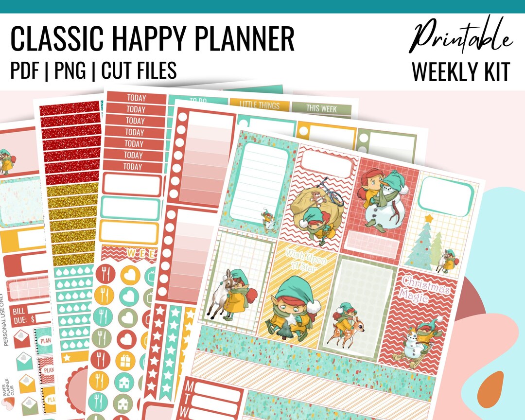 ELF GIRL PRINTABLE Planner Stickers, Christmas Weekly Planner Sticker ...