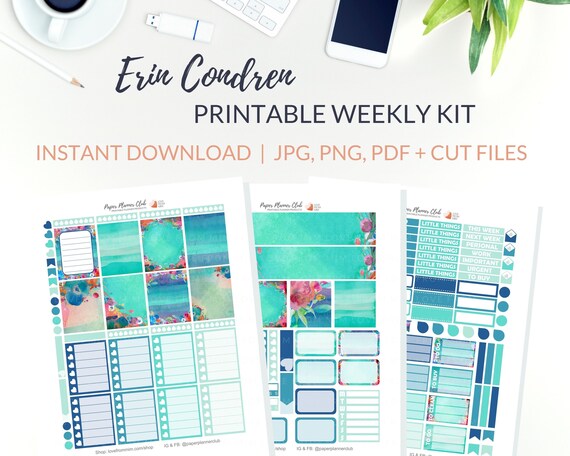 PRINTABLE WATERCOLOR Planner Stickers Weekly Planner Kit Erin - Etsy