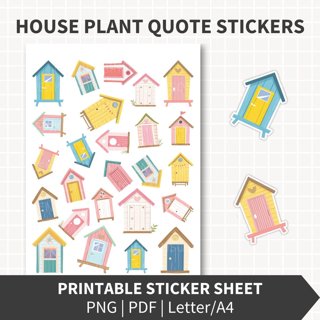 BEACH HUTS Printable Stickers, Decorative Illustration, Planner Sticker ...