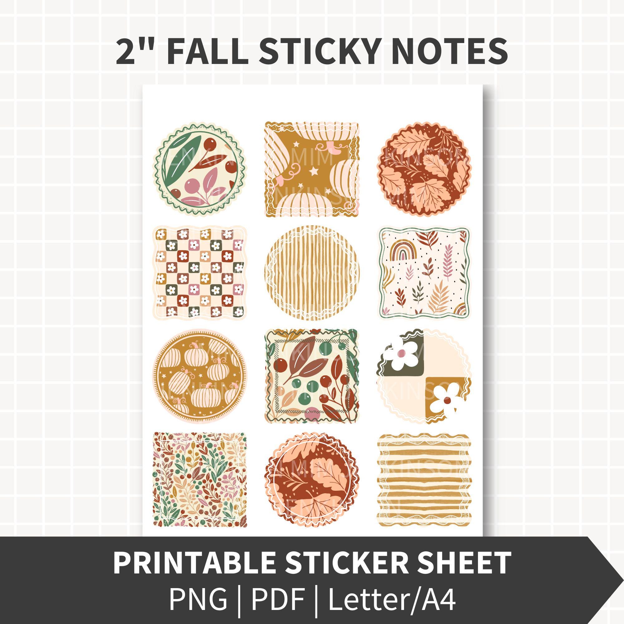 COZY FALL Sticky Notes Printable Stickers, 2 Inch, 12 Digital Sticky ...