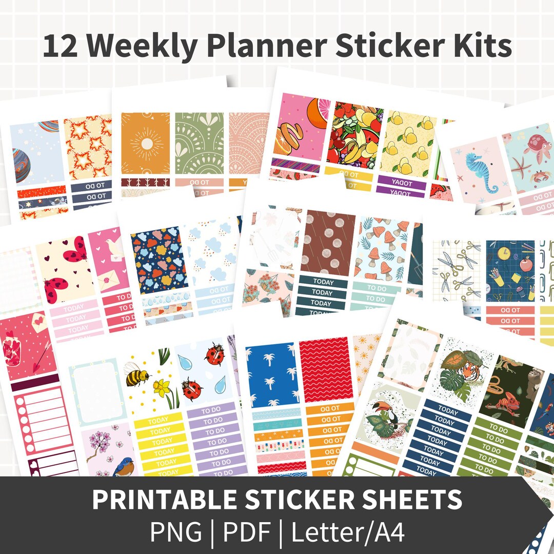 12 Weekly Planner Stickers Kits Bundle, Printable Sticker Kit, PNG PDF ...