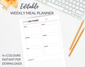 Weekly Meal Planner Weekly Meal Plan Weekly Food Diary - Etsy