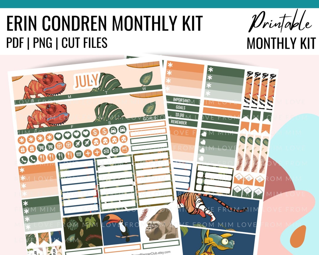 PRINTABLE JULY Planner Stickers, Printable Erin Condren, Monthly Kit ...