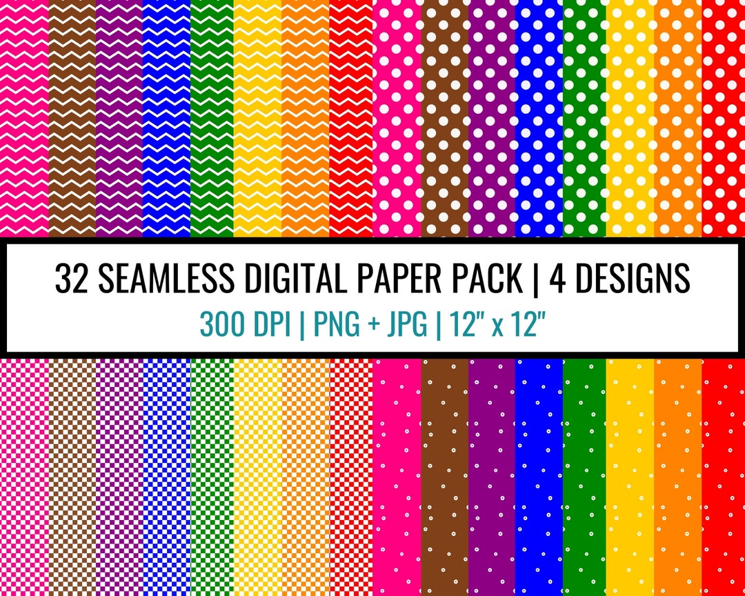 DIGITAL PAPER for Stickers, Scrapbook Pages | Polka Dots Dotty Chevron ...