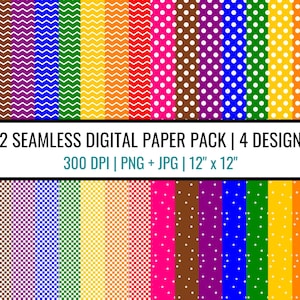 DIGITAL PAPER for Stickers, Scrapbook Pages | Polka Dots Dotty Chevron ...