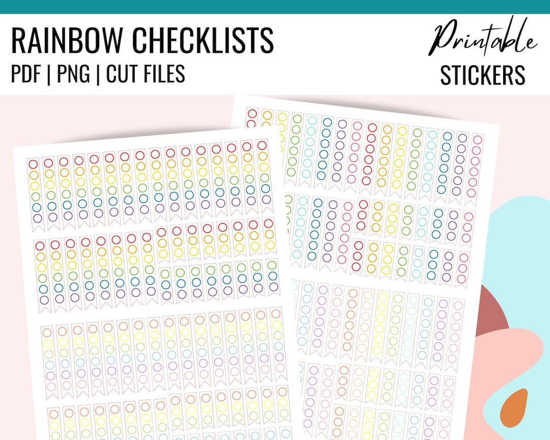 RAINBOW CHECKLIST Printable Planner Stickers + Cut Files | Printable ...