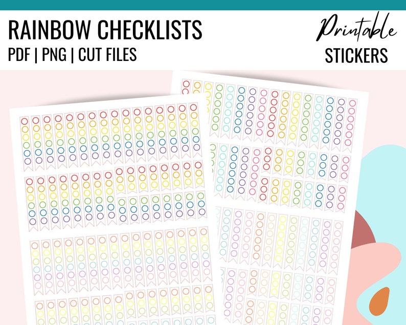 RAINBOW CHECKLIST Printable Planner Stickers Cut Files - Etsy