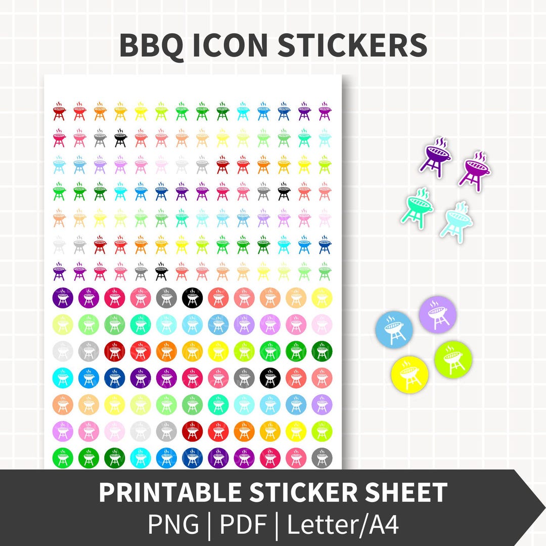 BBQ Planner Stickers Printable, Barbecue Reminder Icons 0.5 Inch High ...