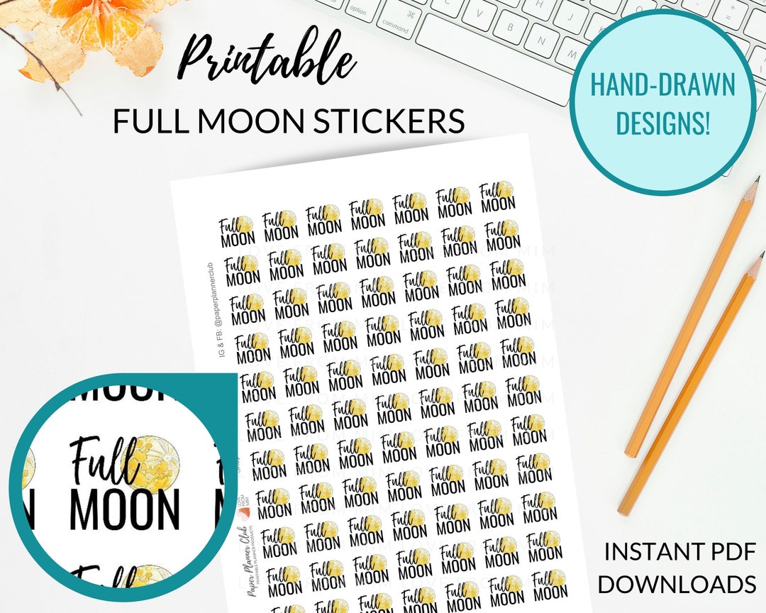 Printable FULL MOON Stickers for Planners Full Moon Printable Stickers ...