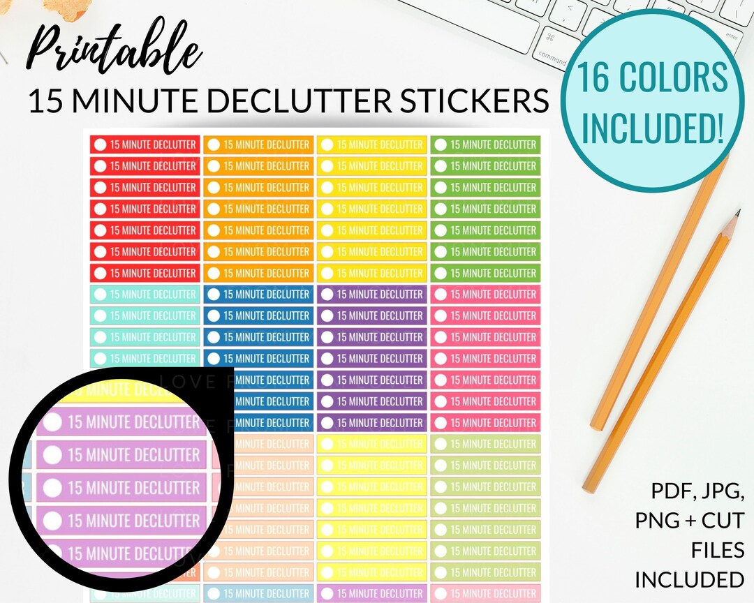15 MINUTE DECLUTTER Printable Stickers PDF, Decluttering Stickers With ...