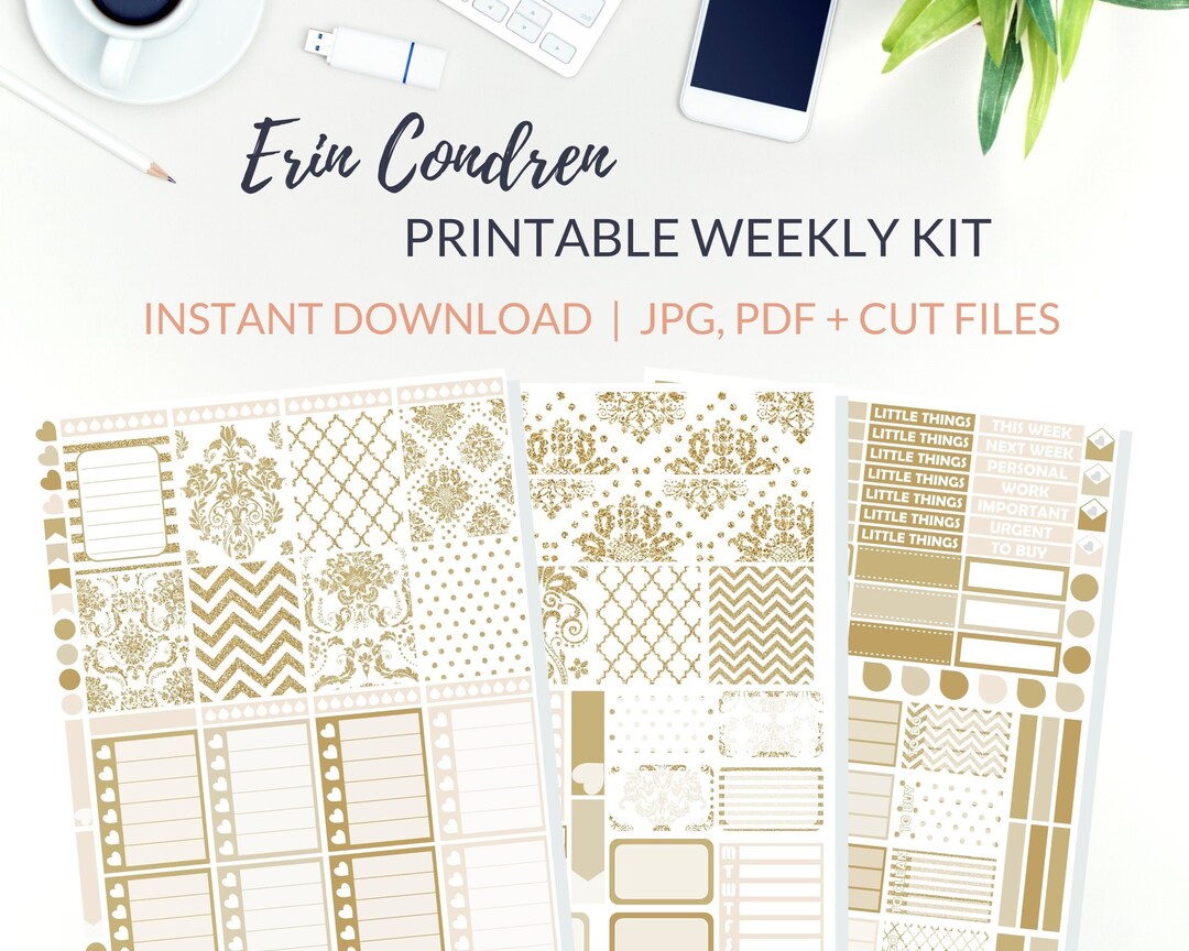 PRINTABLE DAMASK Planner Stickers | Weekly Planner Kit Erin Condren ...